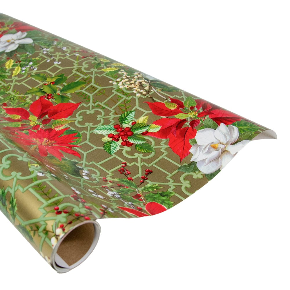 Christmas Garden Gold Gift Wrap | 30" x 8' Roll by Caspari