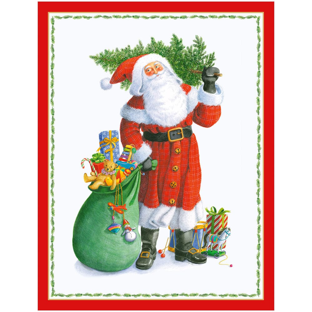 Santa Carrying Tree Personalized Christmas Cards – Caspari