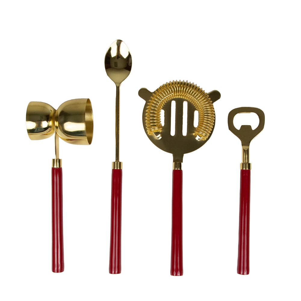 Red & Shiny Brass Bar Tool Sets – Caspari