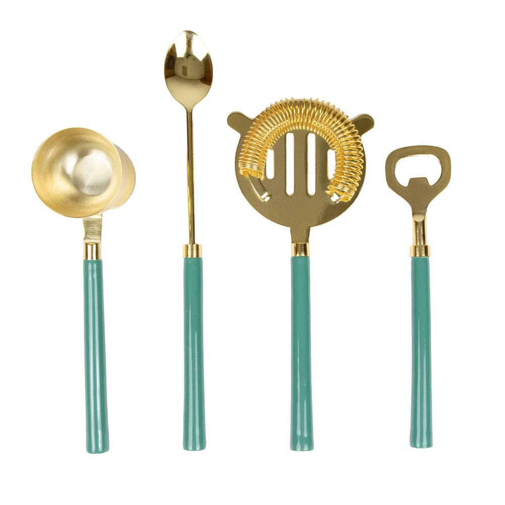 Turquoise & Shiny Brass Bar Tool Sets – Caspari