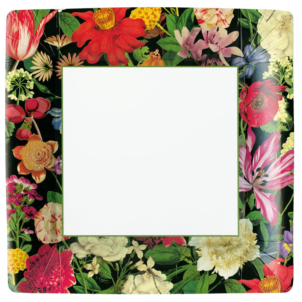 18850DP, Dutch Floral Black Square Paper Salad & Dessert Plates ...