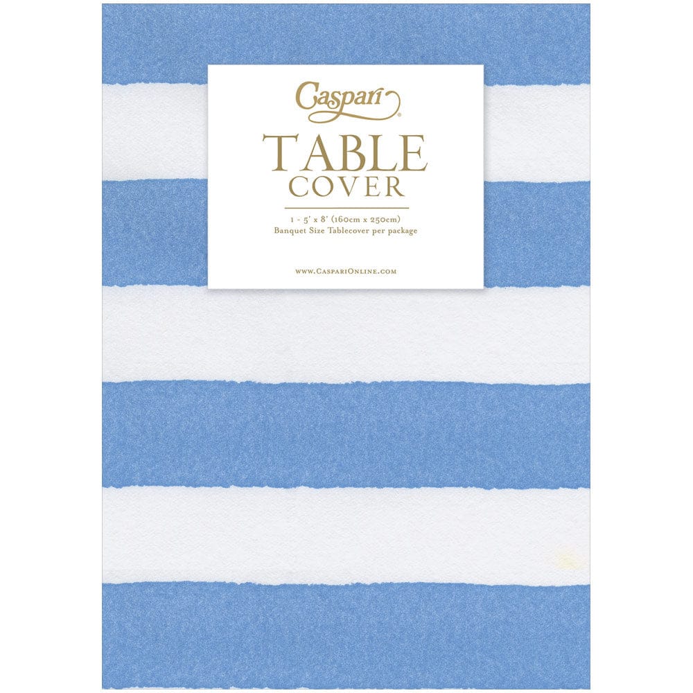 19042TCL, Cafe Stripe Blue Printed Paper Linen Table Cover 5.2' x 8.2 ...