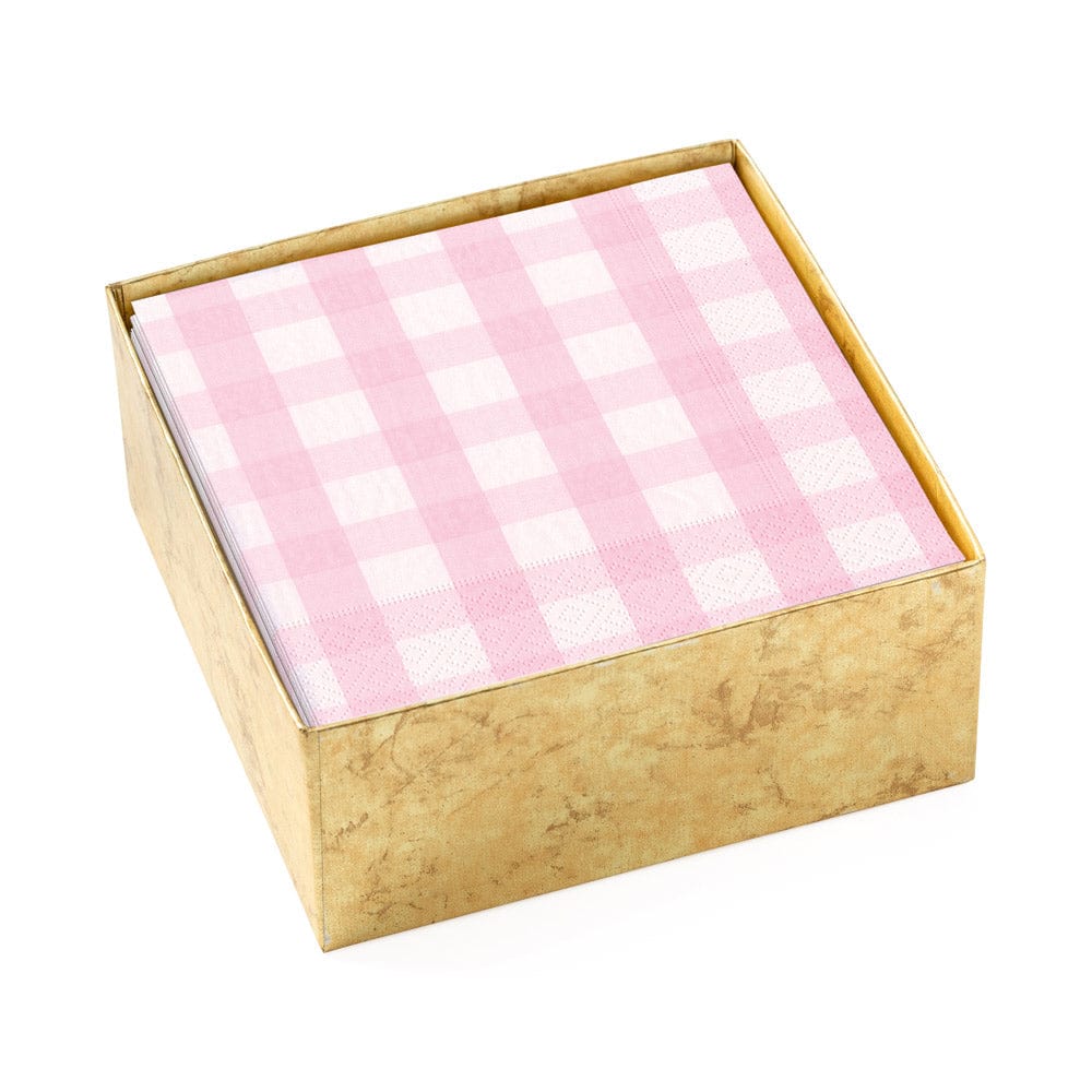 Gingham Pink Paper Cocktail Napkins | 40 Per Box | Caspari