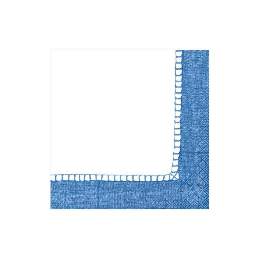 Linen Border Paper Cocktail Napkins in Blue - 20 Per Package – Caspari