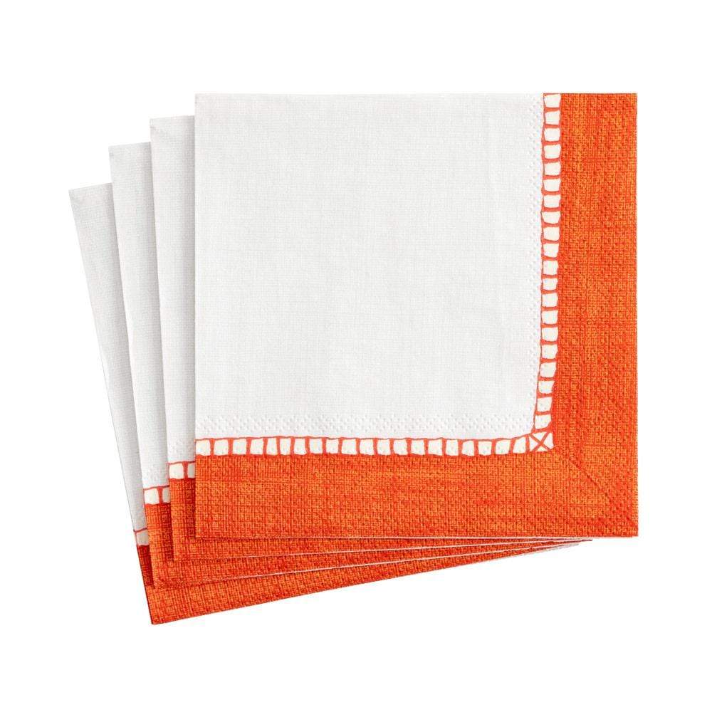 Linen Border Paper Cocktail Napkins Coral | 20 Pack | Caspari