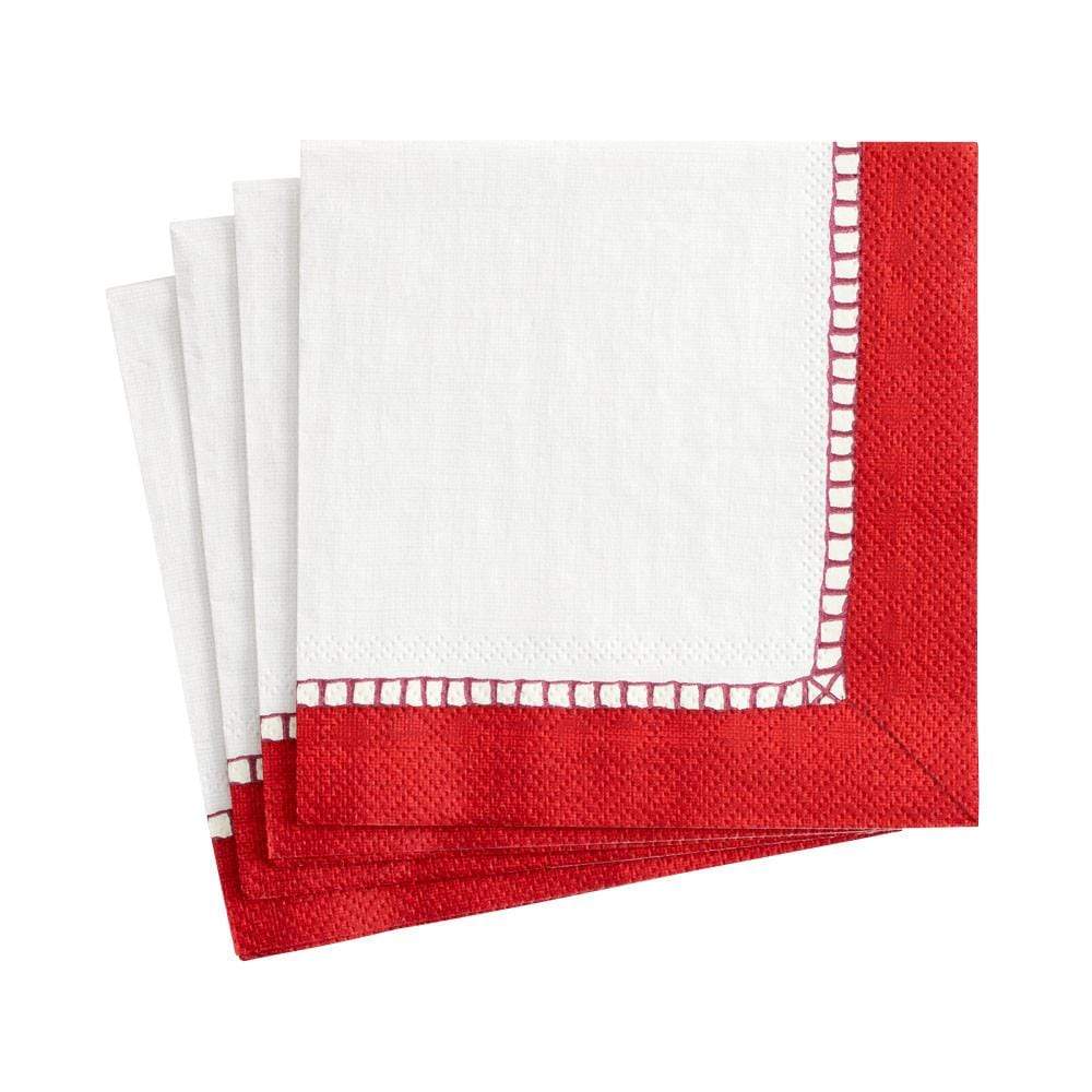 Red Linen Border Paper Cocktail Napkins | 20 Pack | Caspari