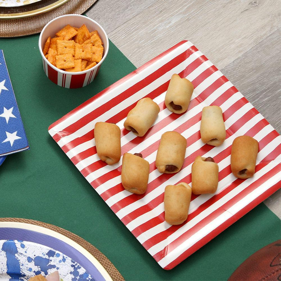 Red and White Stripe Square Paper Plates | 8 Pack – Caspari