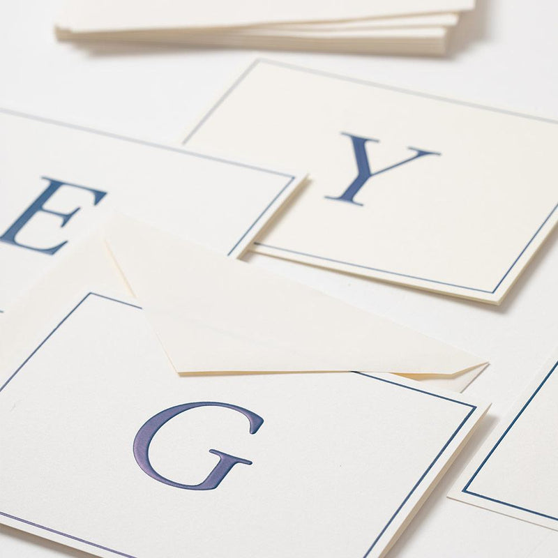 Navy Embossed Initial Note Cards | 8 Cards and Envelopes – Caspari