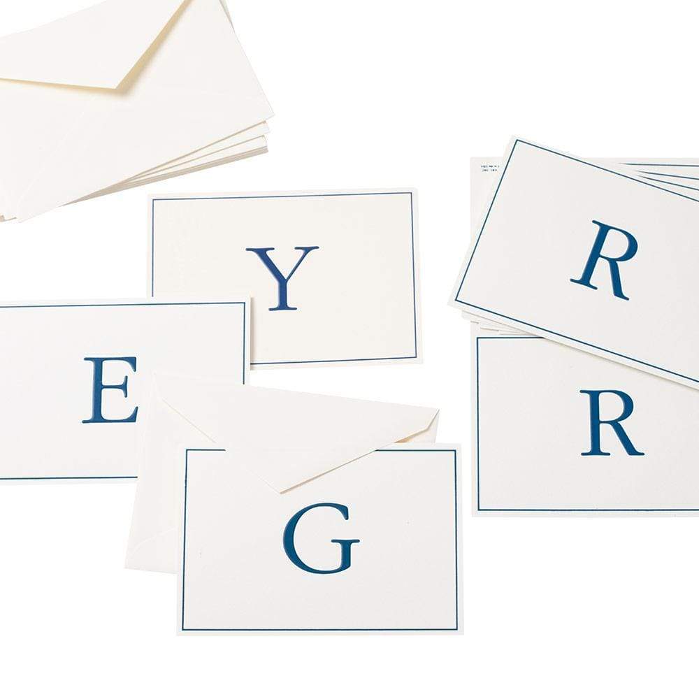 Navy Embossed Single Initial Boxed Note Cards - 8 Note Cards & 8 Envel ...