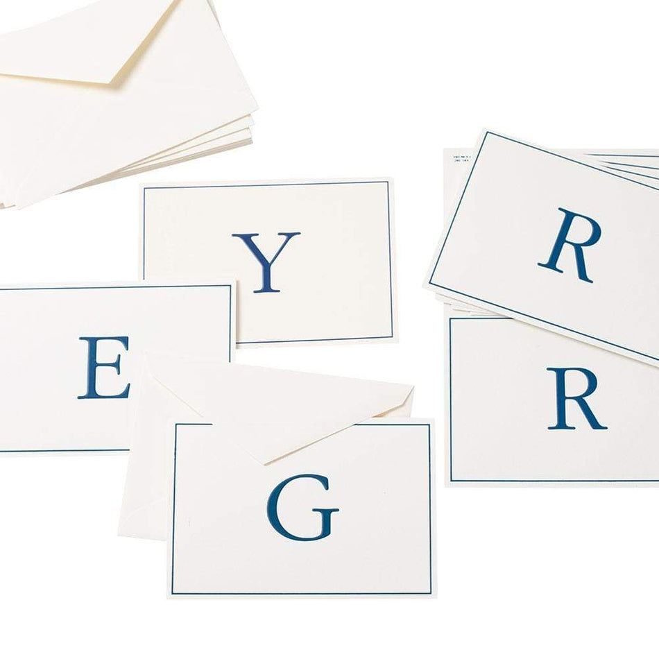 Navy Embossed Single Initial Boxed Note Cards - 8 Note Cards & 8 Envel ...