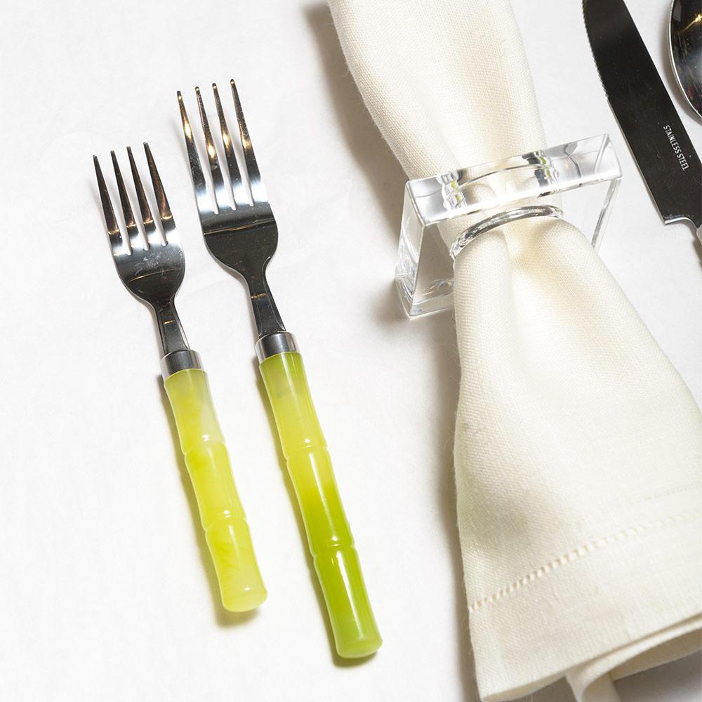 Bamboo Handle 5-Piece Stainless Steel Picnicware Set in Green – Caspari