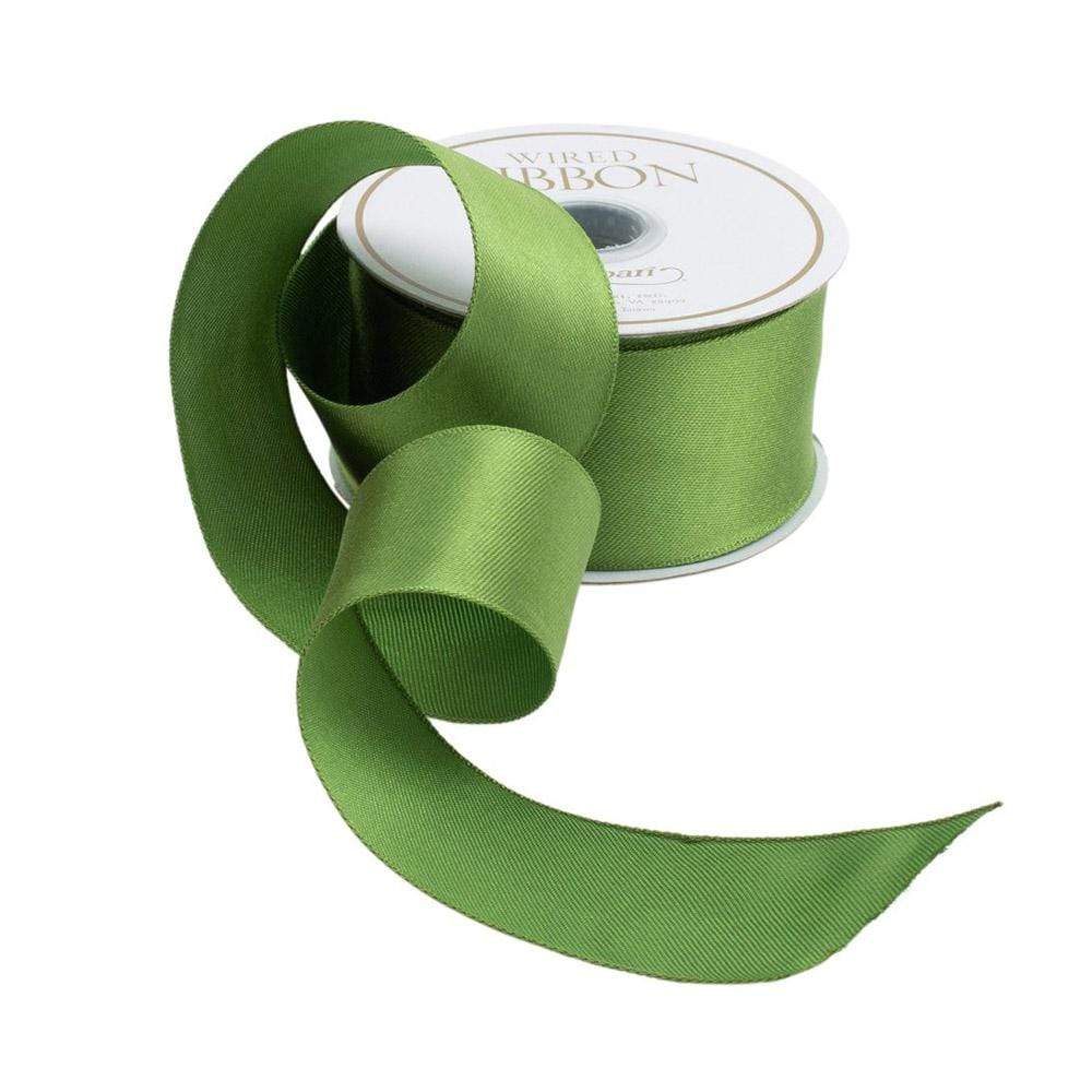 Solid Green Satin Wired Ribbon | 9 Yards | Caspari