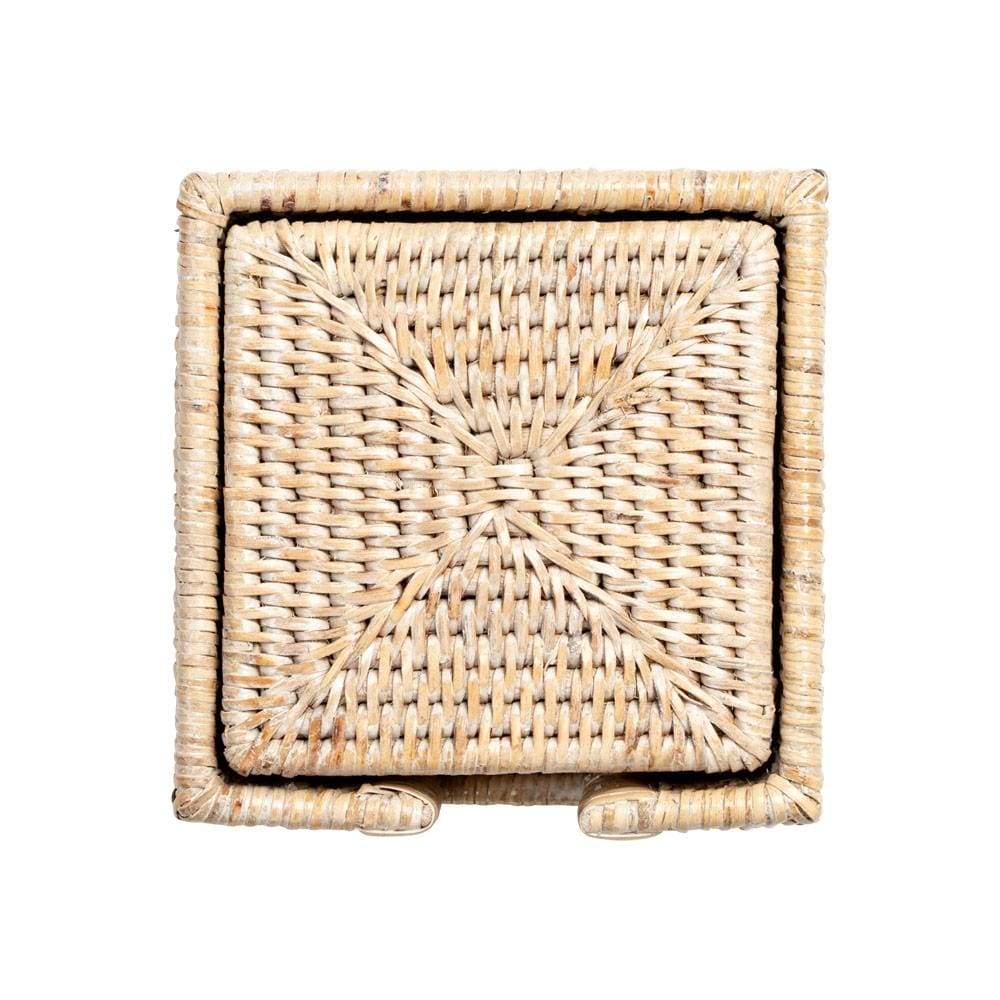 Rattan Square Coasters and Holder | White Natural | Set of 6 – Caspari