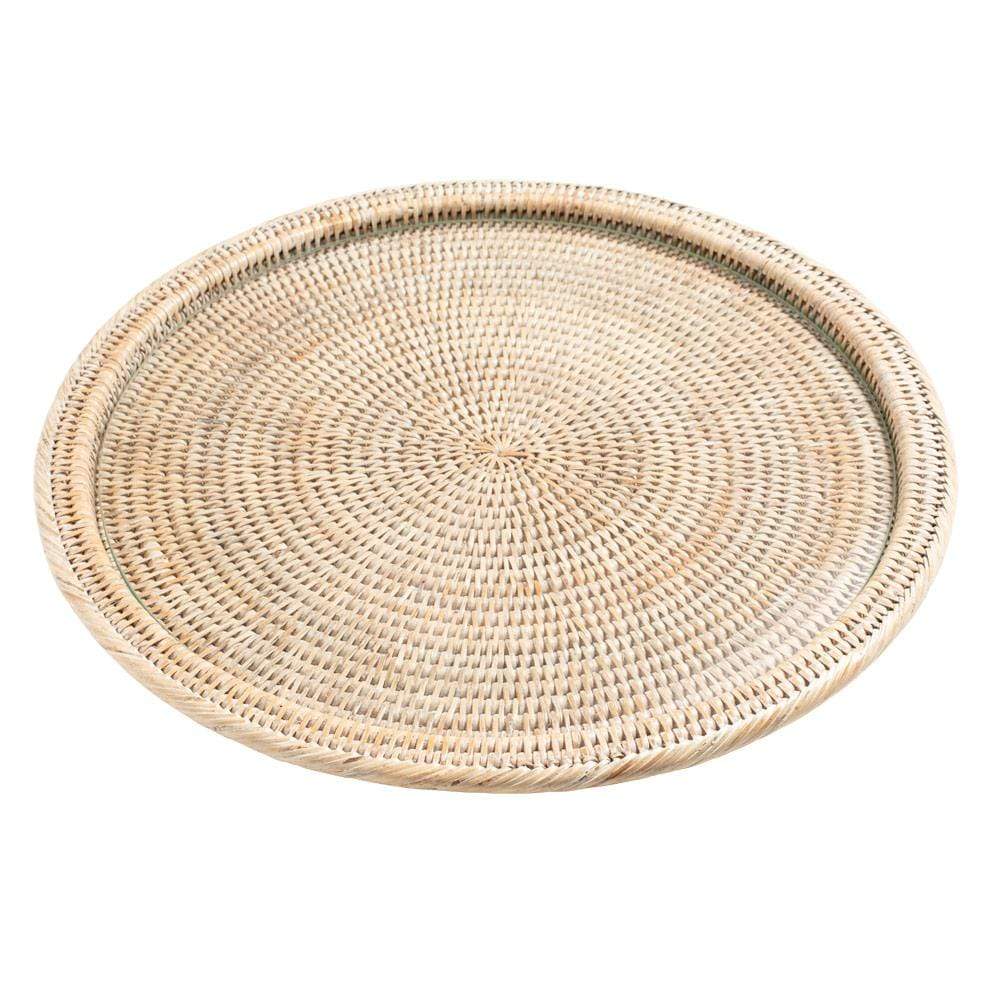 Rattan & Glass Round Serving Platter in White Natural - 1 Each – Caspari